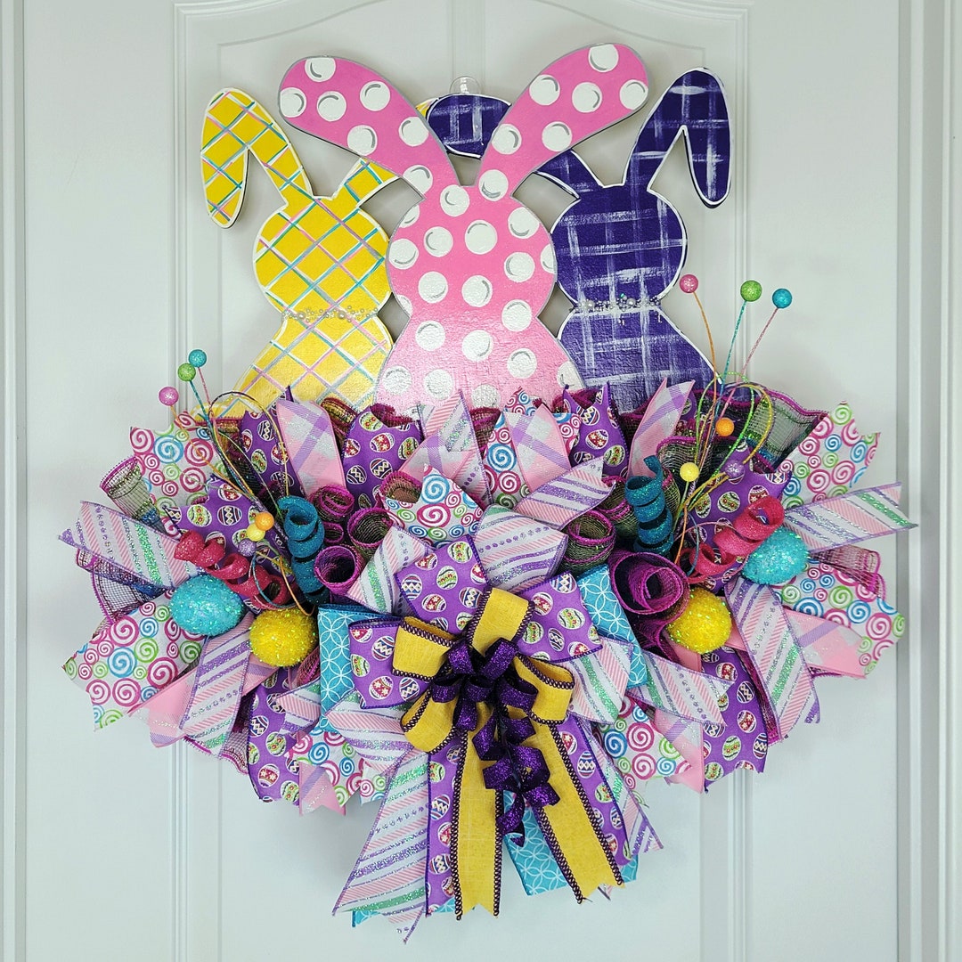 Easter Bunny Wreath for Front Door, Easter Bunny Door Hanger, Spring ...