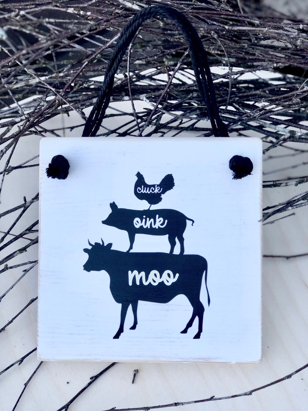 Wood Farmhouse Sign - Cluck Oink Moo Sign - Block Sign - Etsy