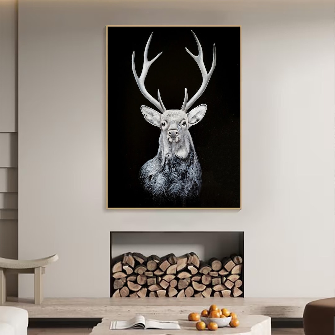 Original and Hand-painted Stag Canvas Wall Art,large Abstract Deer Oil ...