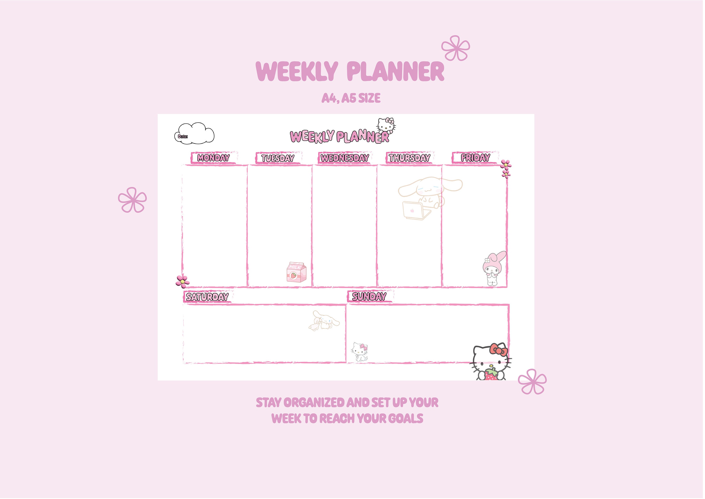 Kawaii Pink Planner Set | Printable Daily Planner, Weekly Planner ...