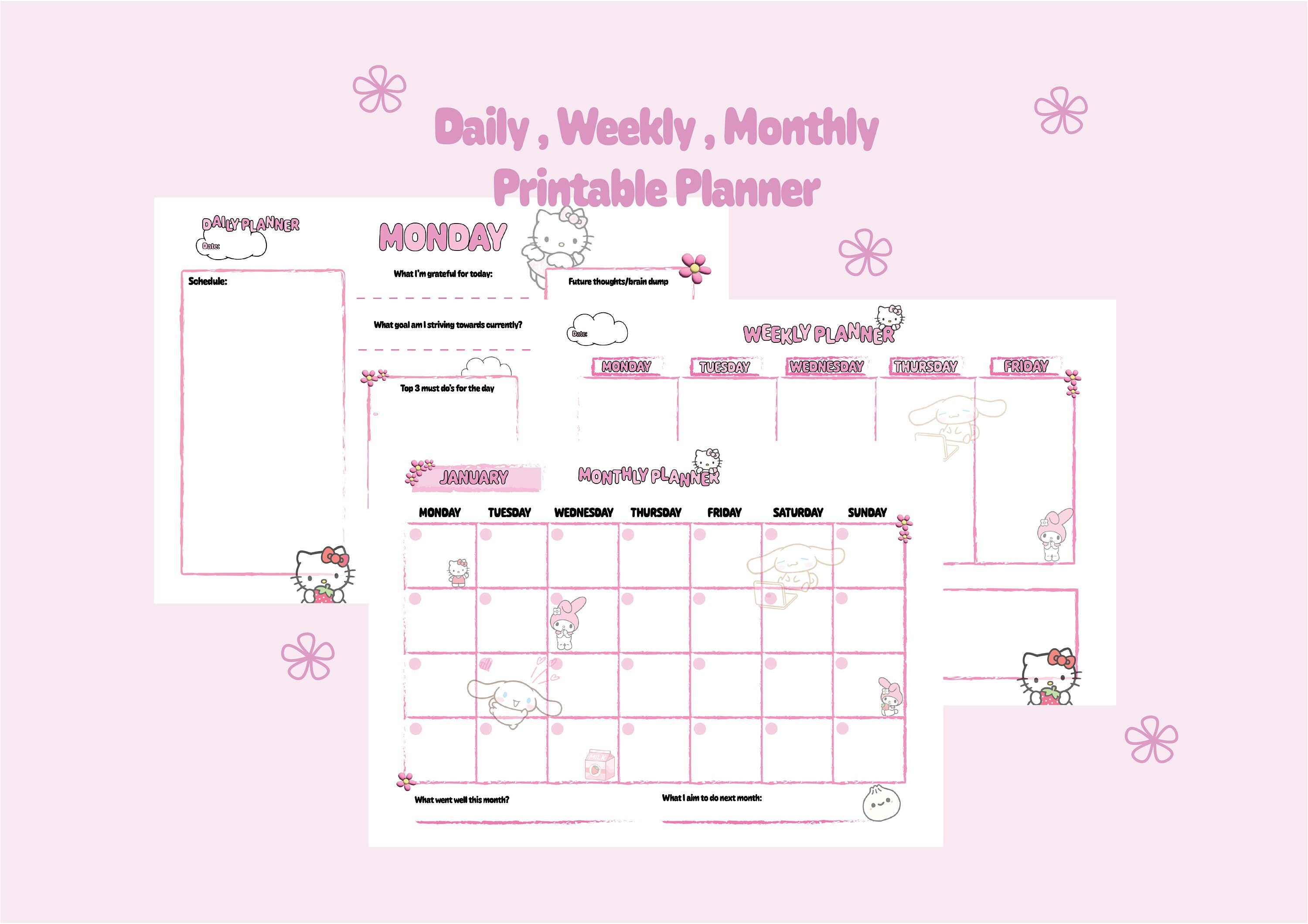 Kawaii Pink Planner Set | Printable Daily Planner, Weekly Planner ...