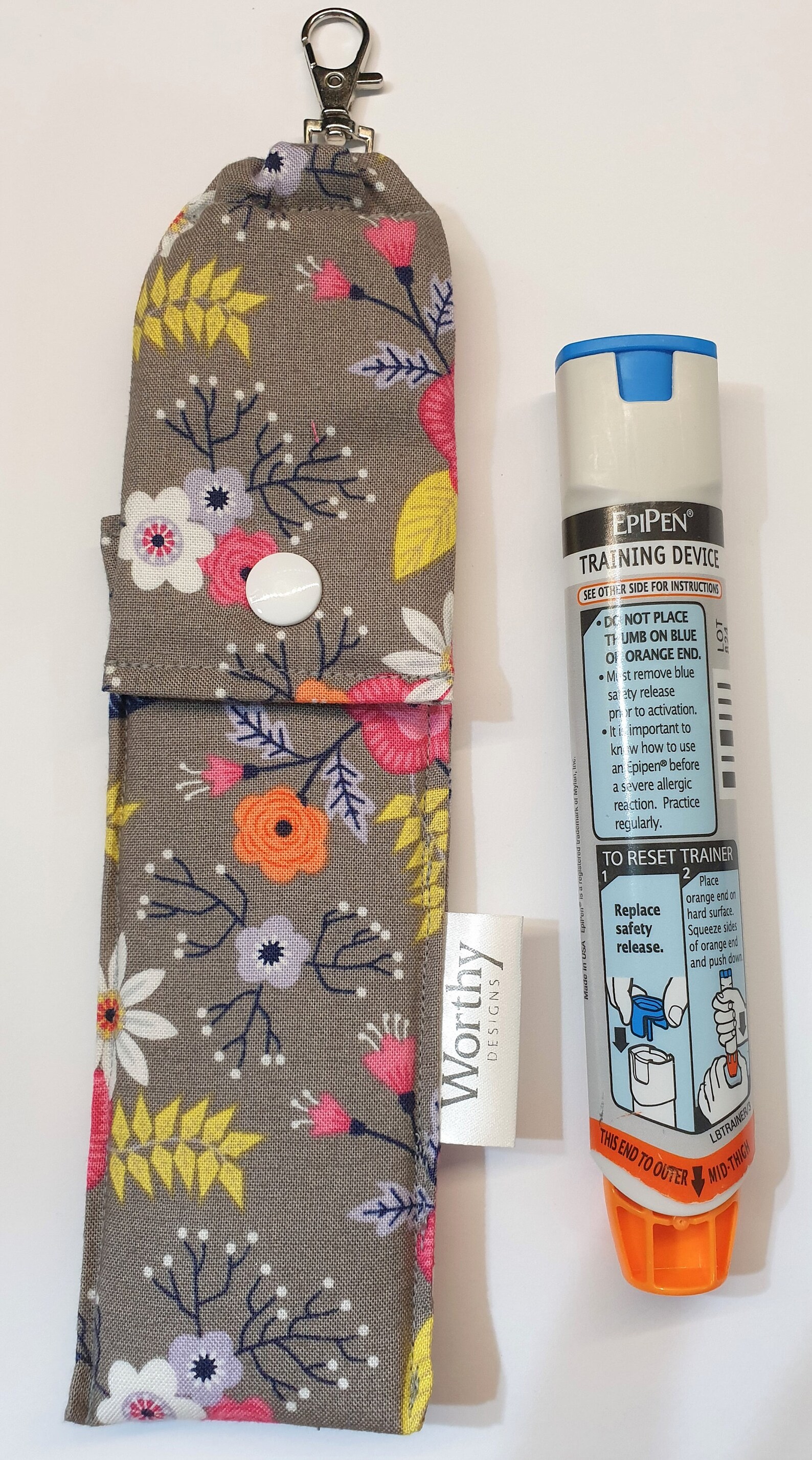 Insulated Epipen holder case with clip Grey/Taupe with flowers | Etsy