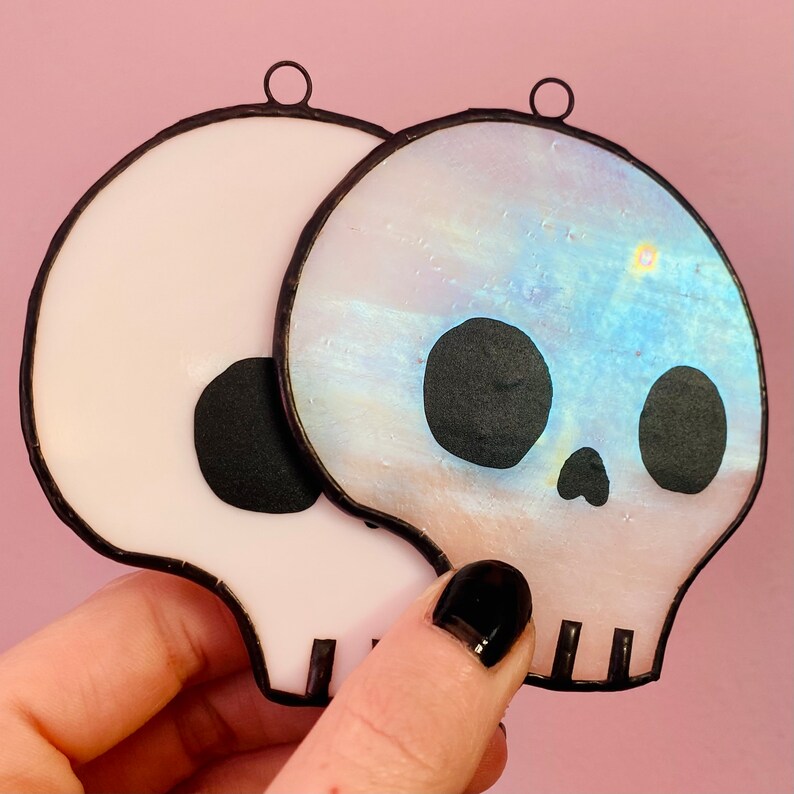 Stained Glass Skull Suncatcher, Cute Goth Decoration, Halloween Bone ...