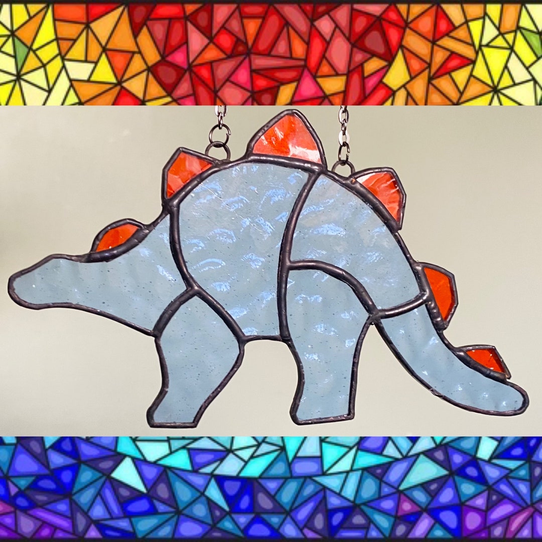 Stained Glass Dinosaur Suncatcher / Kids Room Dinosaur Wall Decoration ...