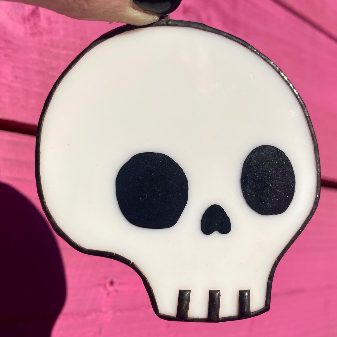 Stained Glass Skull Suncatcher, Cute Goth Decoration, Halloween Bone ...