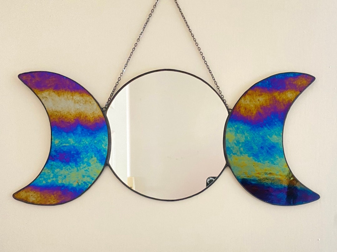 Stained Glass Triple Moon Wall Mirror / Witchy Home Aesthetic - Etsy UK