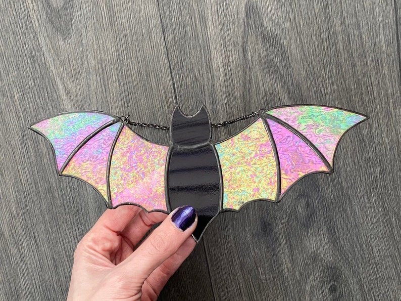 Stained Glass Bat Suncatcher / Rainbow Bat Stained Glass | Etsy