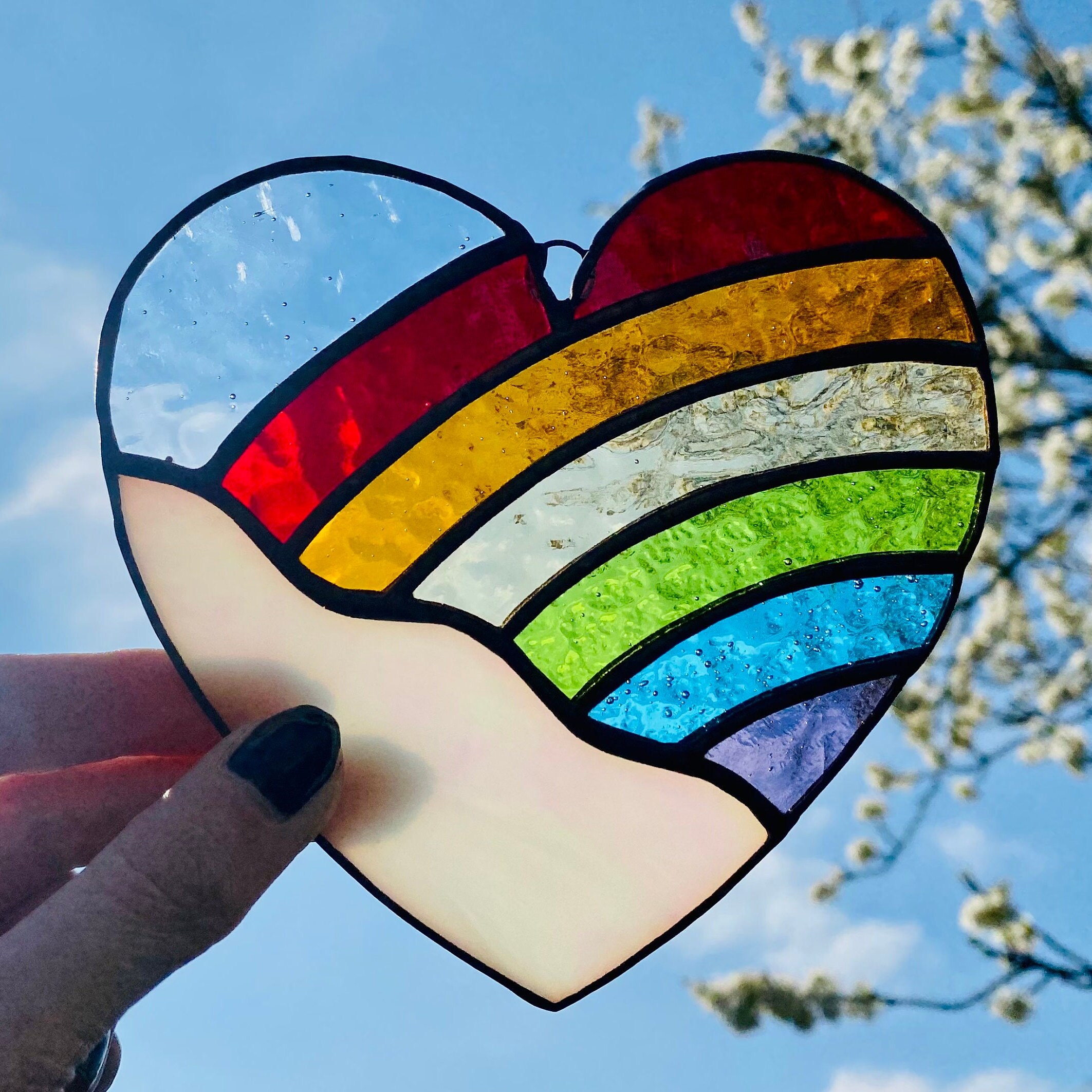 Stained Glass Rainbow Heart /handmade Rainbow Suncatcher Windowsill ...