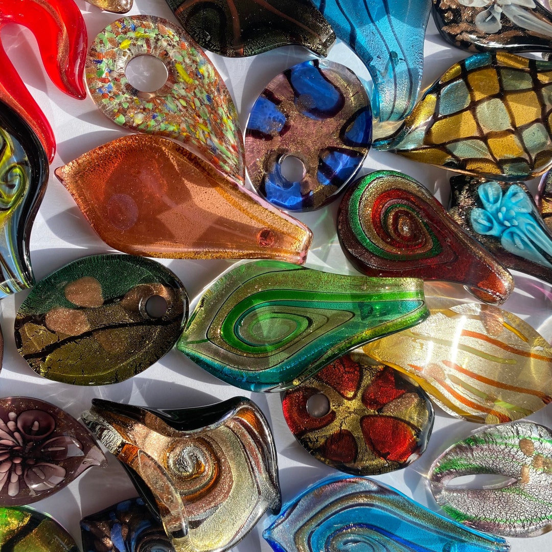 Hand Blown Colourful Glass Pendant / Statement Jewellery for Necklace ...