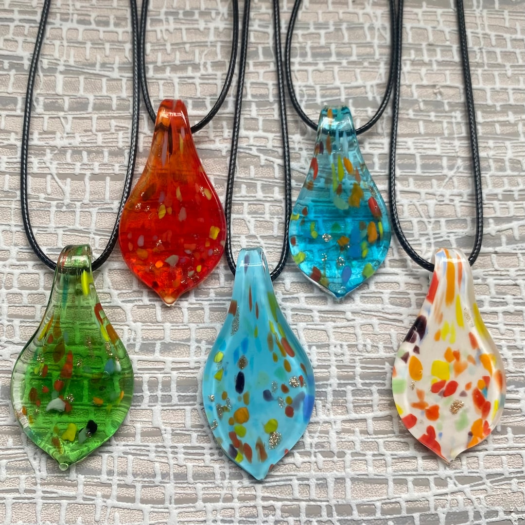 Hand Blown Colourful Glass Necklace / Handmade Statement Jewellery ...