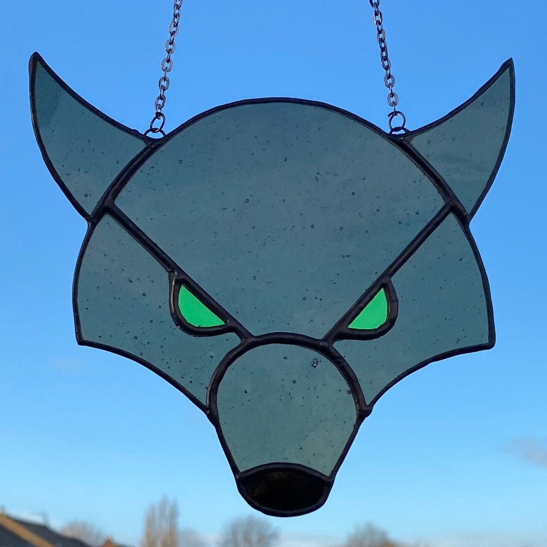 Stained Glass Wolf Suncatcher / Wolf Head Gothic Wall Decoration Grey ...