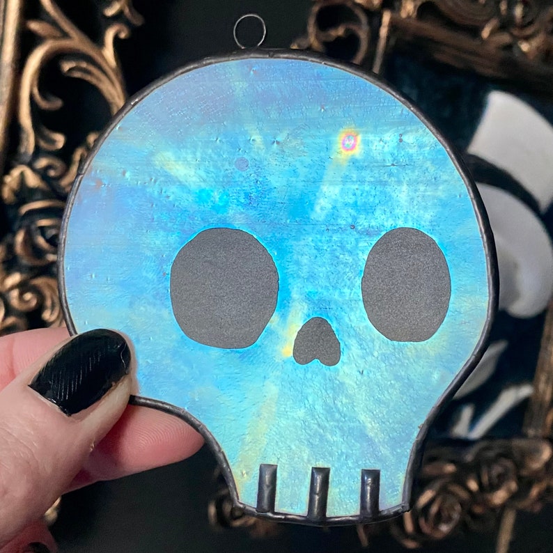 Stained Glass Skull Suncatcher, Cute Goth Decoration, Halloween Bone ...