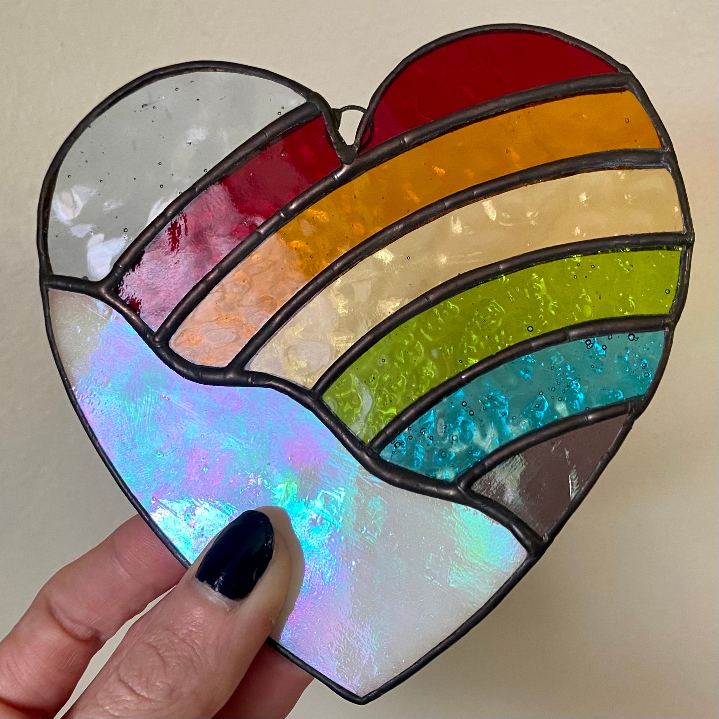 Stained Glass Rainbow Heart /handmade Rainbow Suncatcher Windowsill ...