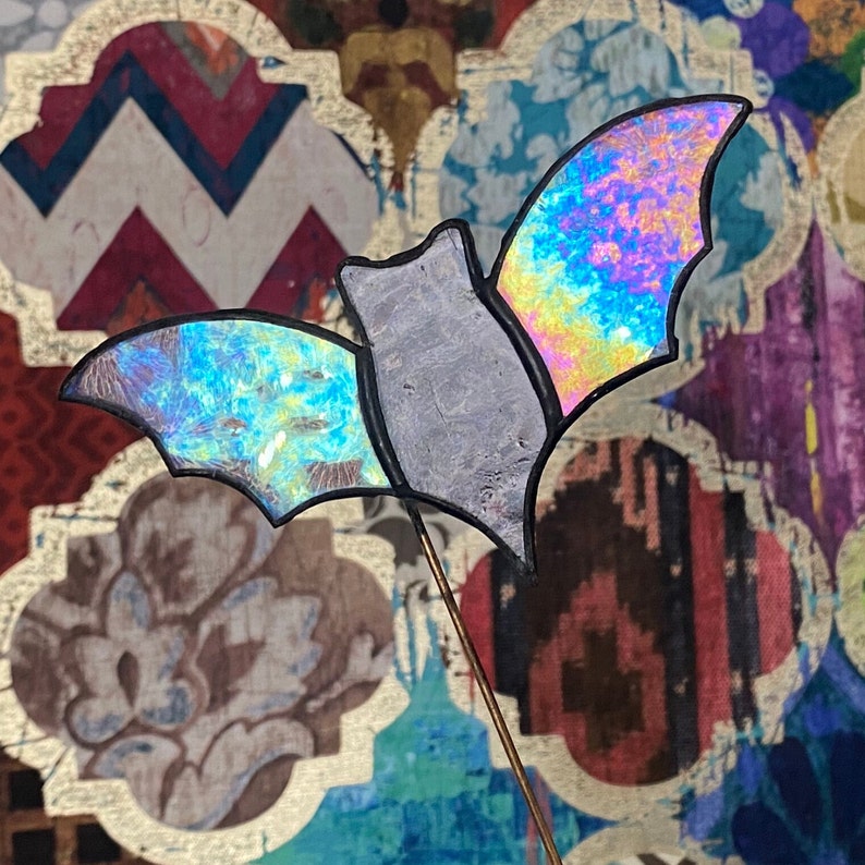 Stained Glass Plant Stake / Stained Glass Bat Suncatcher Plant Mum ...