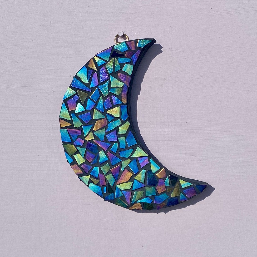 Iridescent Mosaic Moon Wall Decoration / Rainbow Mosaic - Etsy