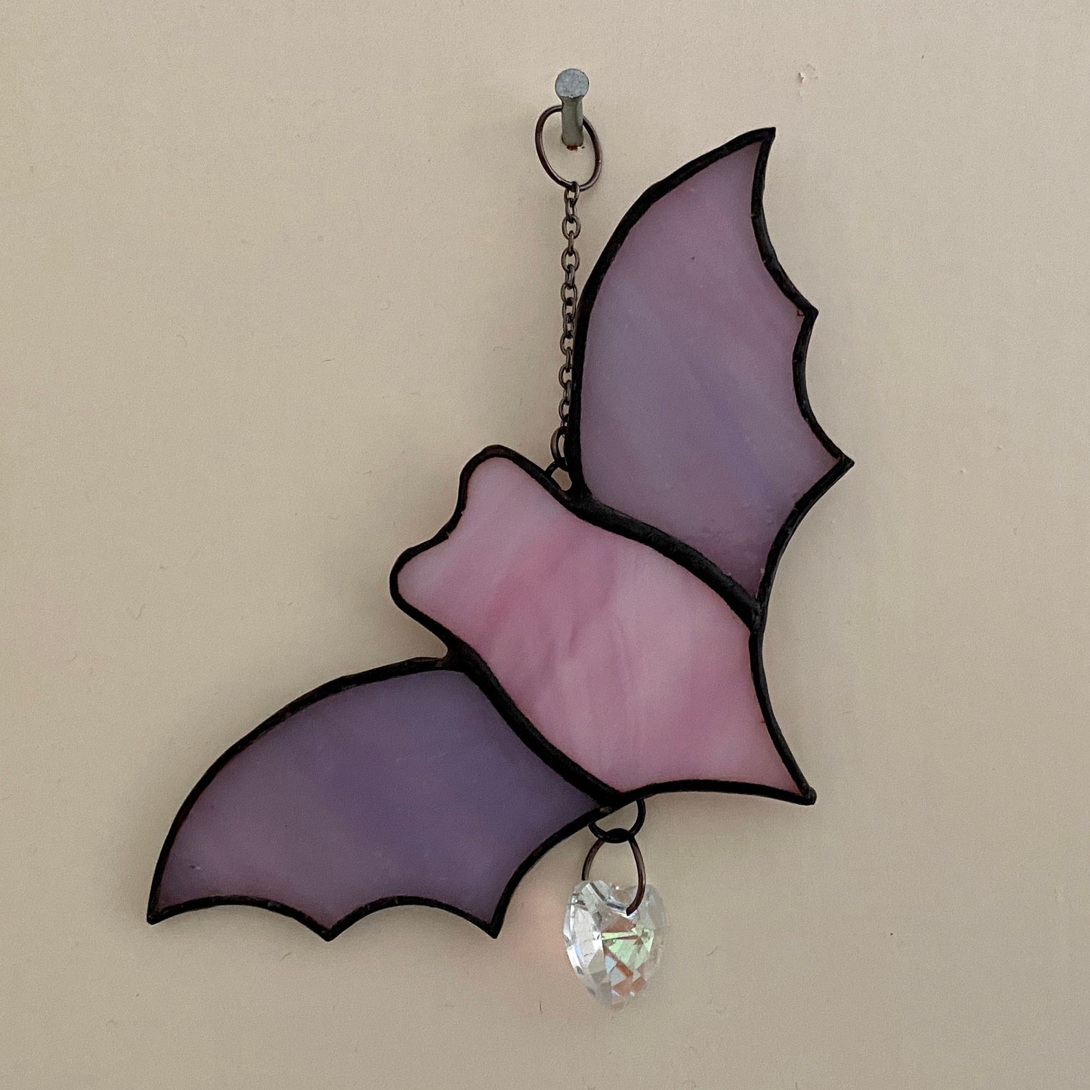 Stained Glass Bat Suncatcher / Goth Stained Glass Wall Decoration Pink ...