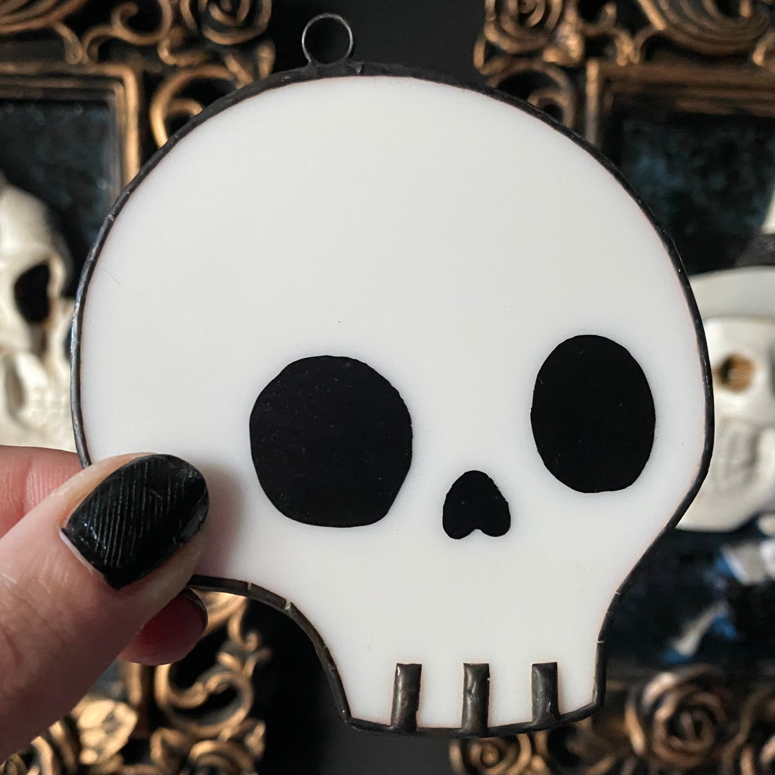 Stained Glass Skull Suncatcher, Cute Goth Decoration, Halloween Bone ...