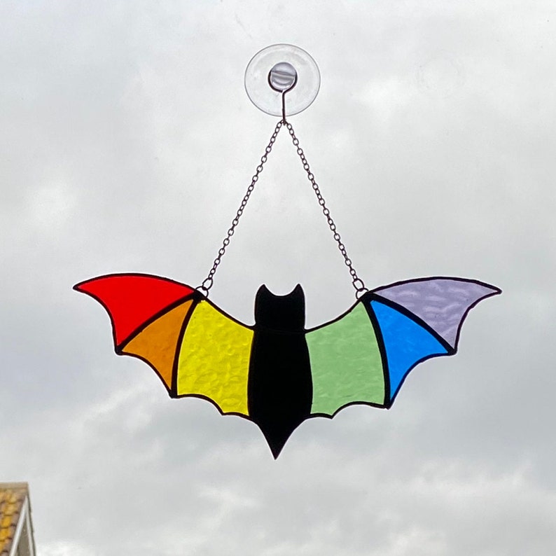 Stained Glass Bat Suncatcher / Rainbow Bat Stained Glass Goth Christmas ...