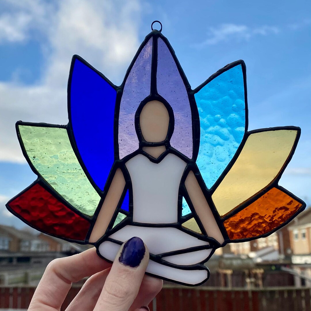 Stained Glass Mediation Panel, Chakra Colours, Yoga Studio Window Sun ...