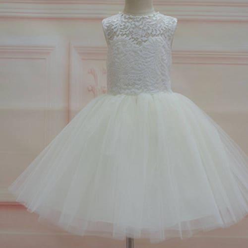 Ivory Lace Tulle Flower Girl Dress With Satin Burgundysash Etsy