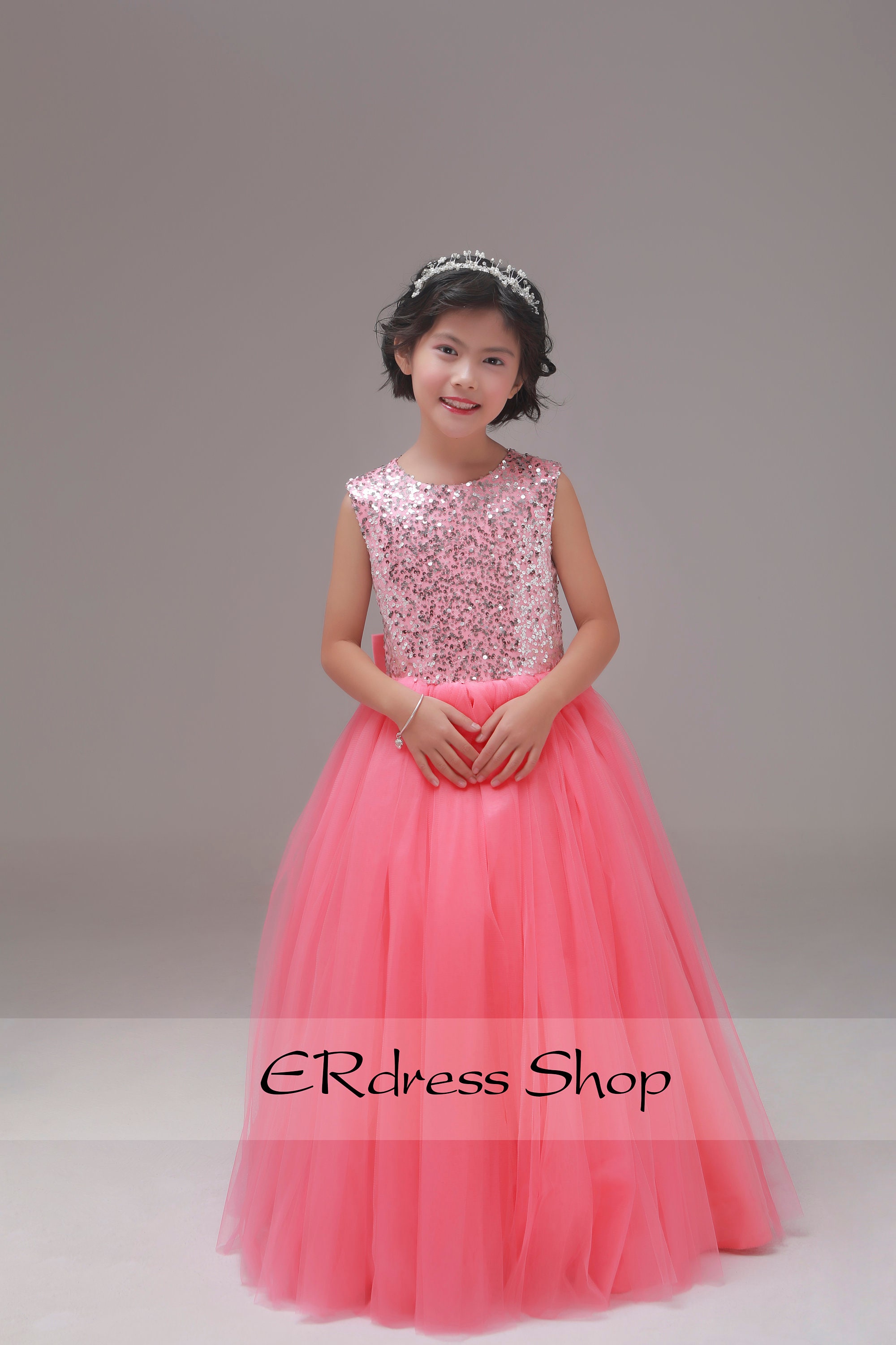 Pink Flower Girl Dress With Sequin/ Heart Shape Open Back - Etsy