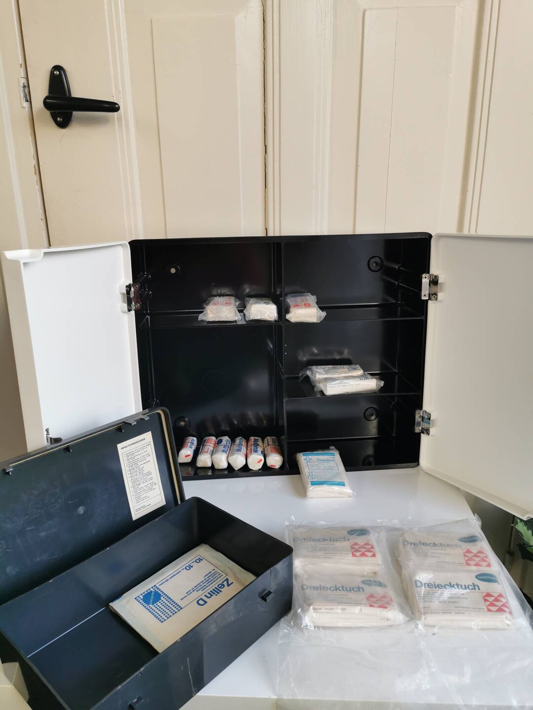 60s First Aid Bakelite Medicine Cabinet of Black and White, 2 Doors to ...