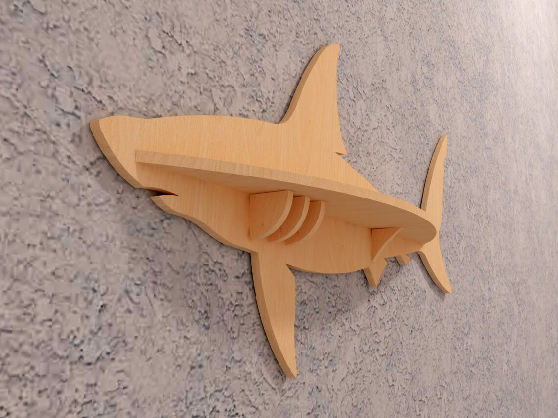 Wood shelf fish shark wooden decor small shelf fish wall | Etsy