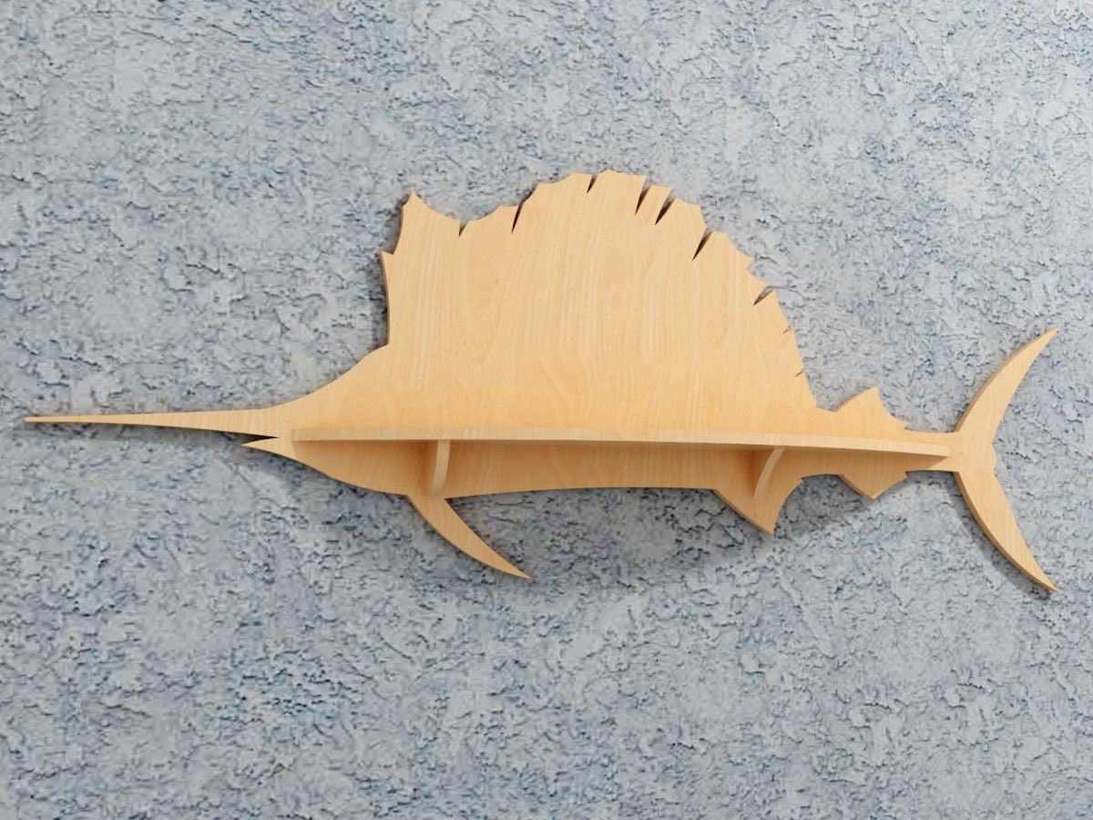 Wood shelf fishsailfishwooden decor small shelf fish wall | Etsy