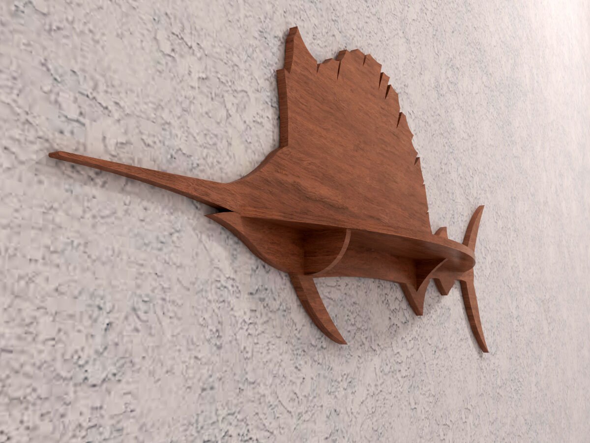 Wood shelf fishsailfishwooden decor small shelf fish wall | Etsy