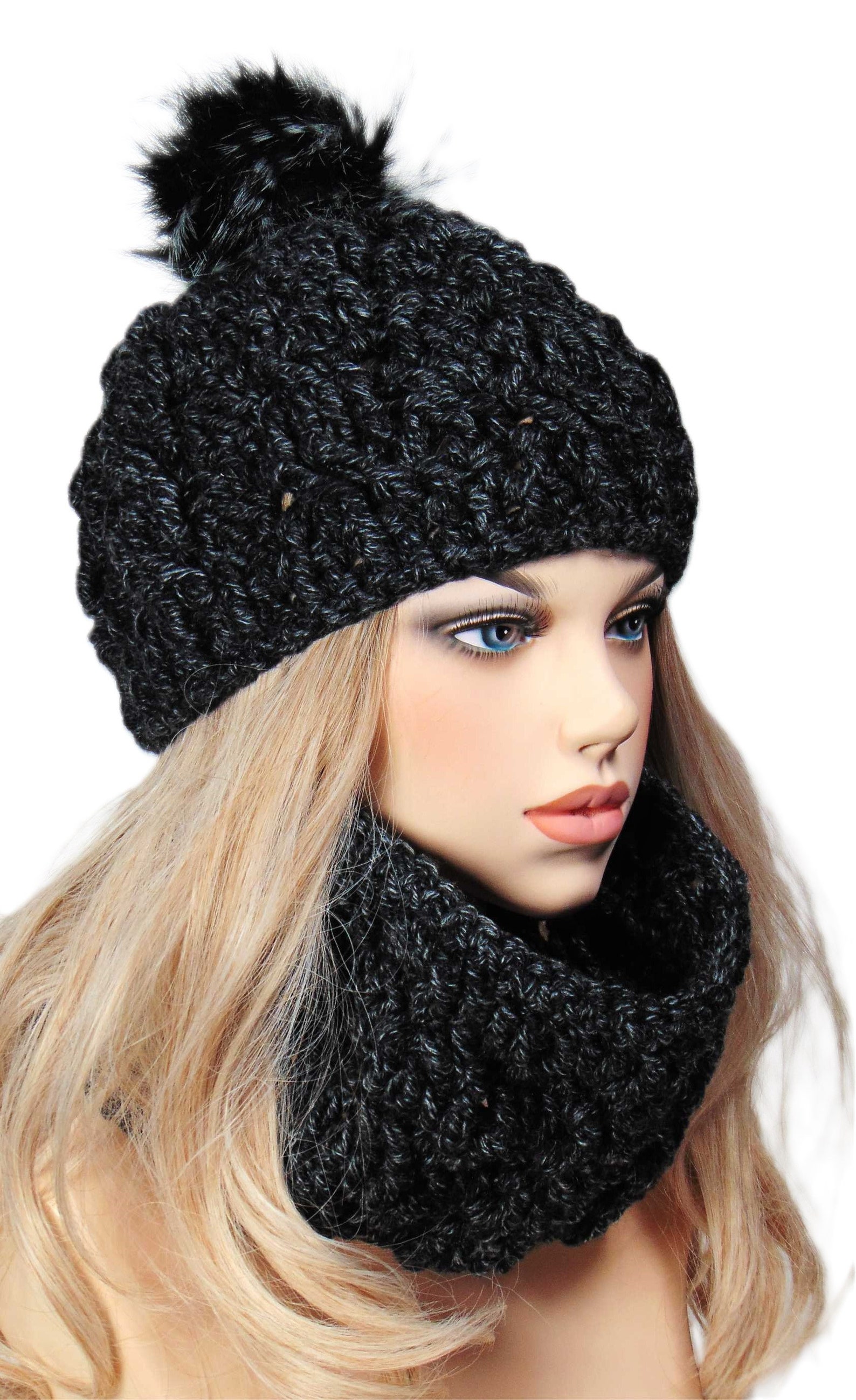 Handmade Cable Knit Wool Hat & Scarf Set: Silver Grey Chunky Beanie - Etsy