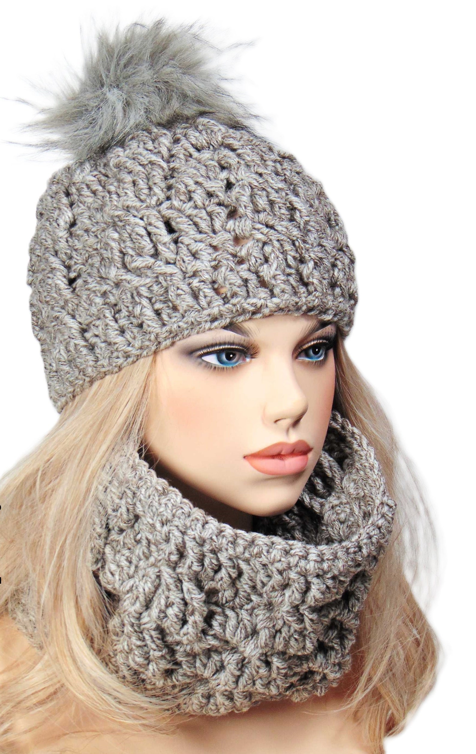 Handmade Cable Knit Wool Hat & Scarf Set: Silver Grey Chunky Beanie - Etsy