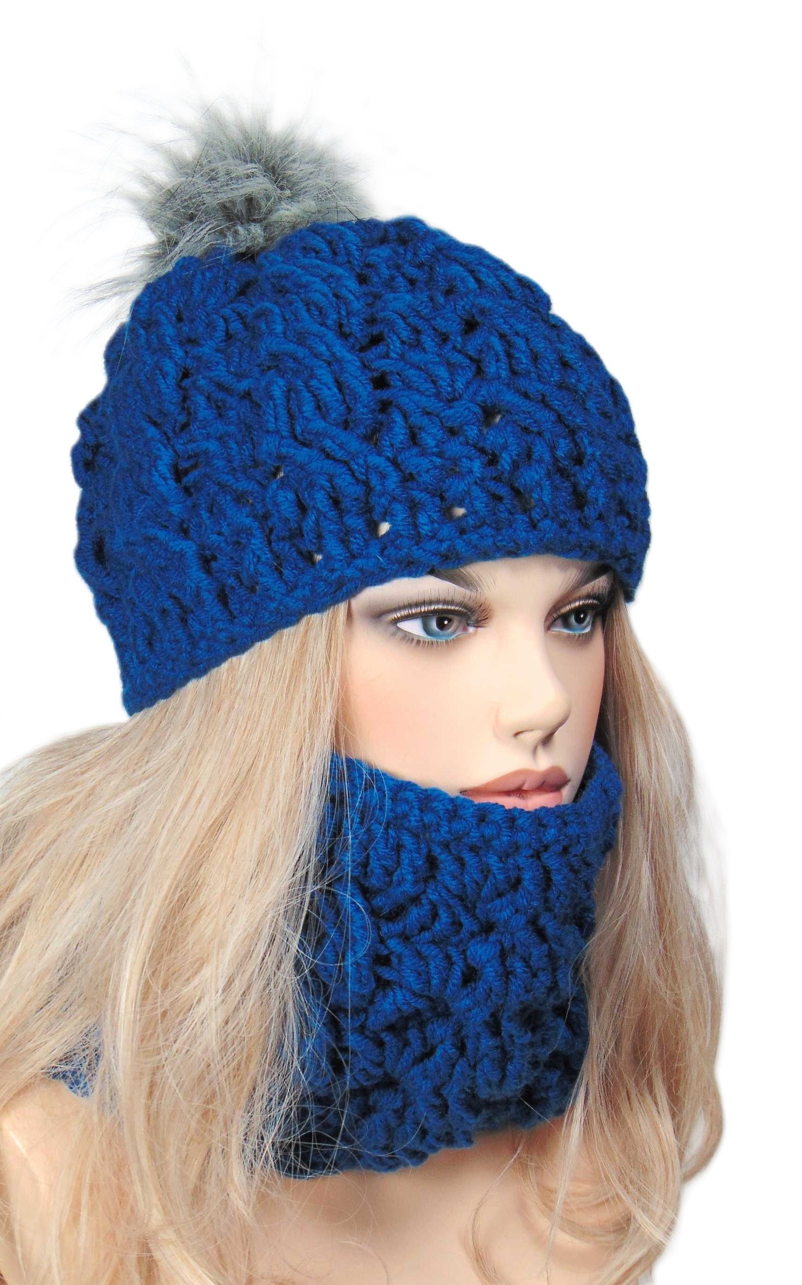 Handmade Cable Knit Wool Hat & Scarf Set: Silver Grey Chunky Beanie - Etsy