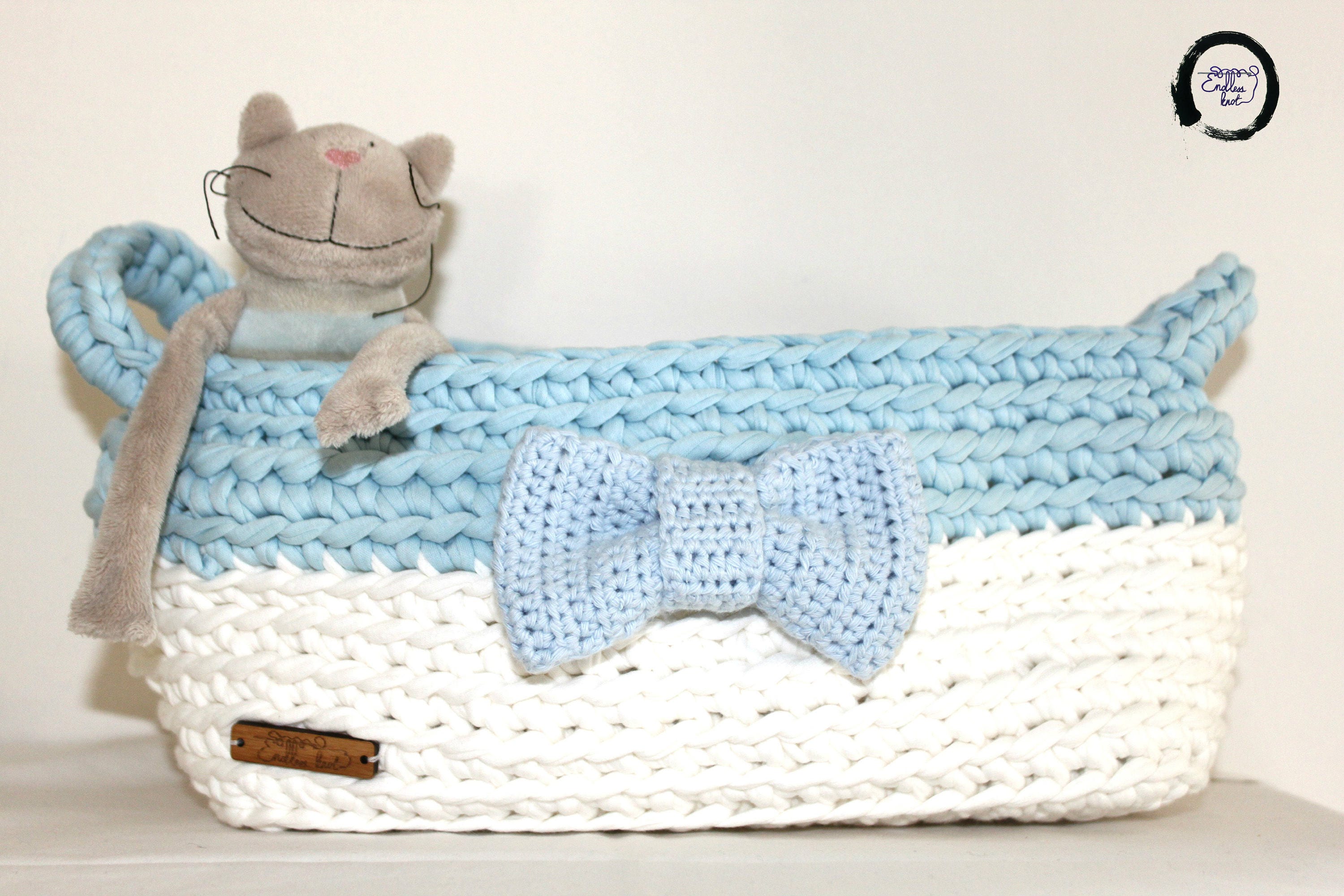 Baby Boy Nursery Decor, White & Baby Blue, 3 Basket Sets, Crochet ...