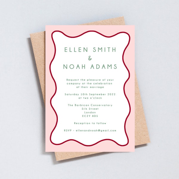 Wavy Edge Wedding Invitation - Etsy UK