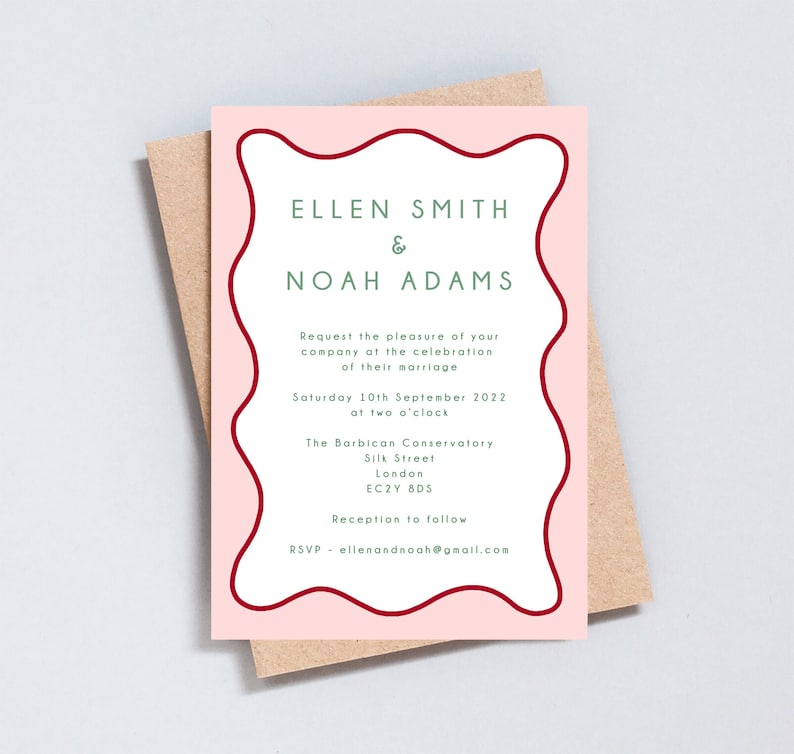 Wavy Edge Wedding Invitation Fully Customisable Modern - Etsy Australia