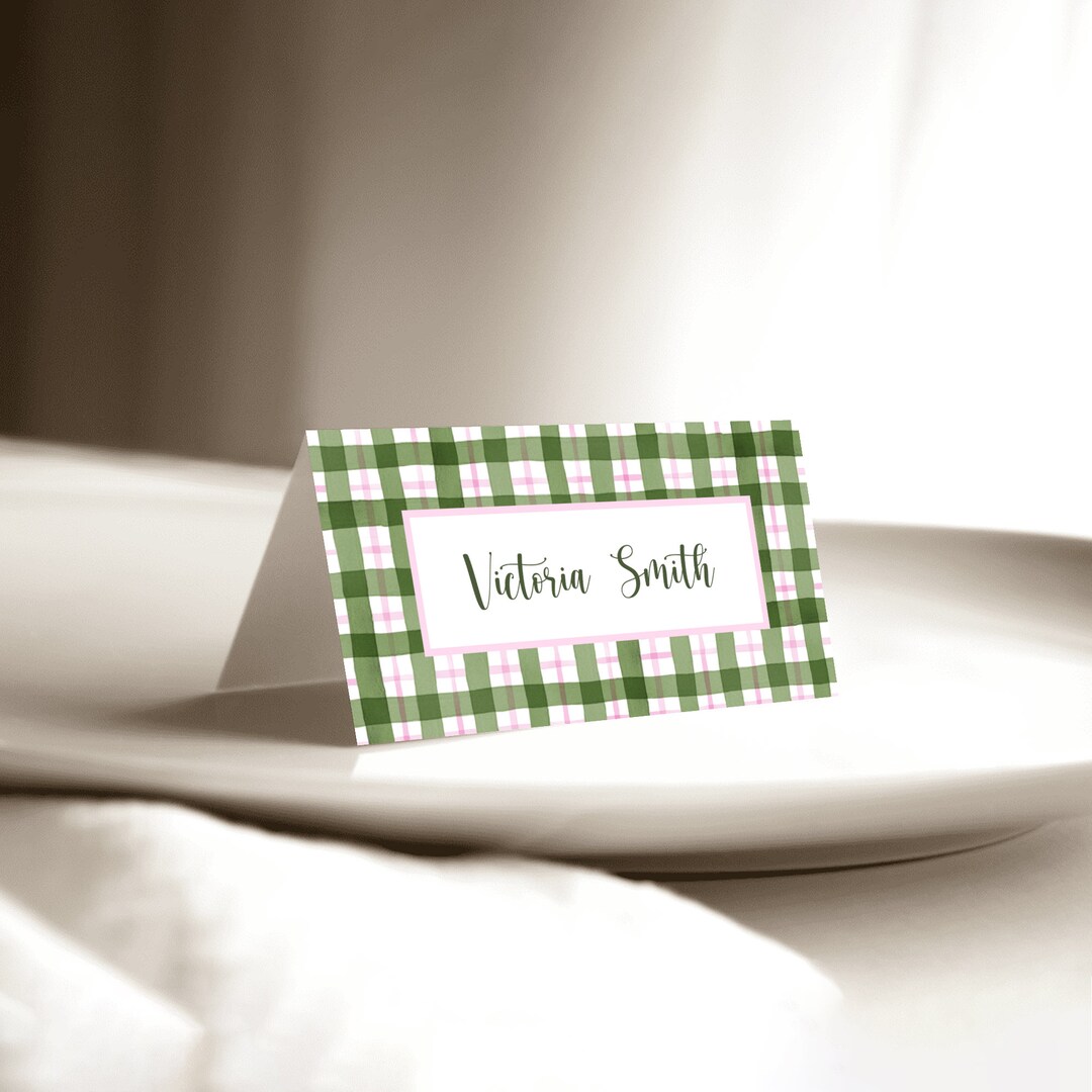 Gingham Border Wedding Place Cards, Simple, Modern Design, Dinner Party ...