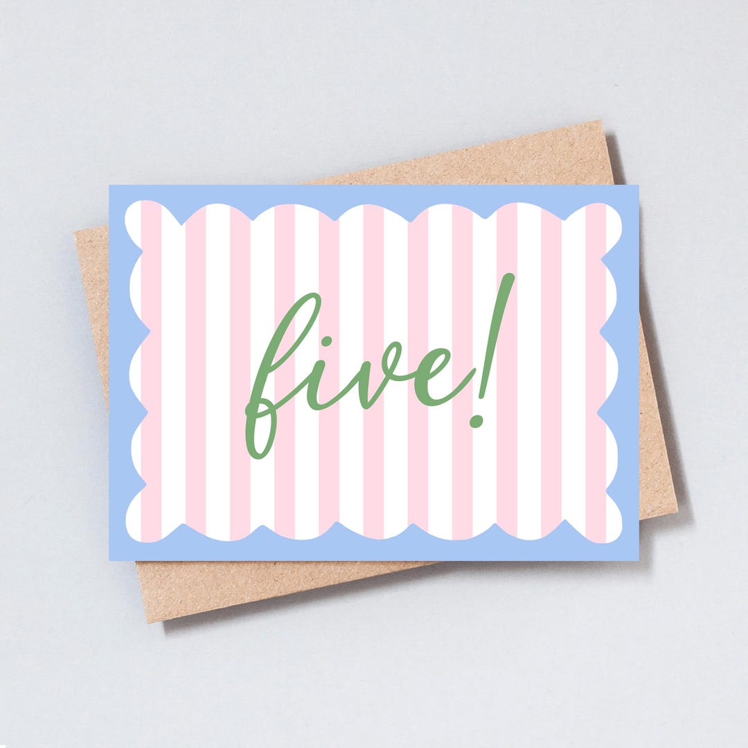 Fifth Birthday Card: Pink Stripe, Milestone Birthday - GC476 - Etsy
