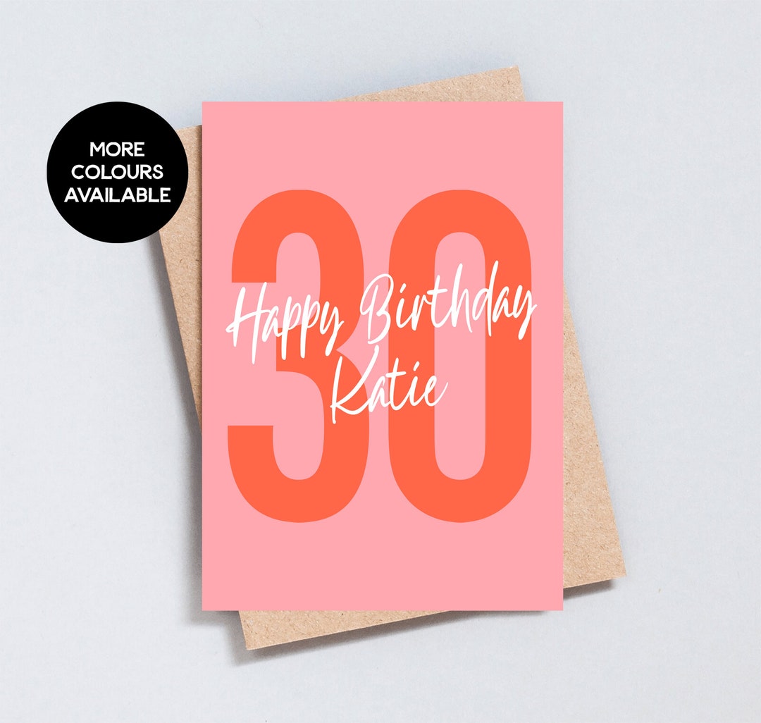 Personalised 30th Birthday Card, Add Name, Customised Greeting Card ...