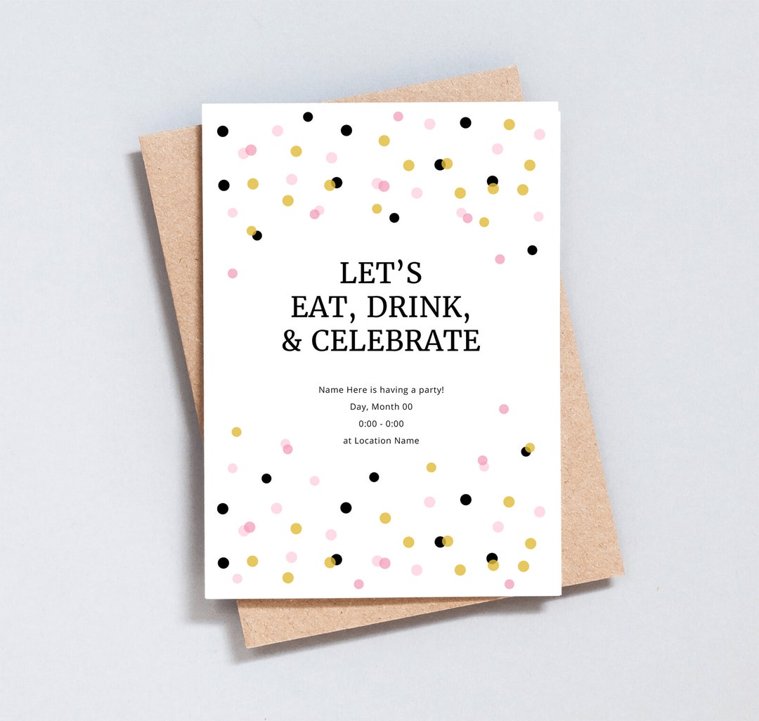 Personalised Party Invitation: Confetti Design, Hammered Card (5x7 Size ...