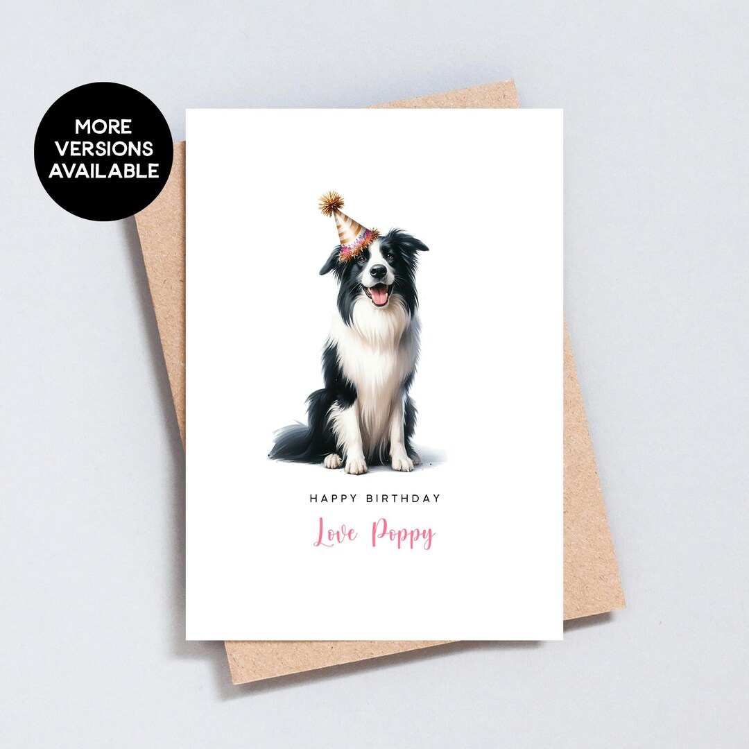 Personalised Border Collie Birthday Card: Dog Illustration (A6 or 5x7 ...