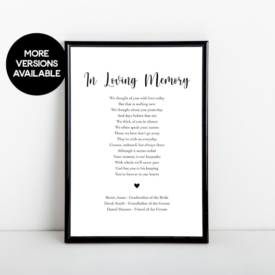 In Loving Memory Poem Art Print: Wedding Memorial Sign - Etsy