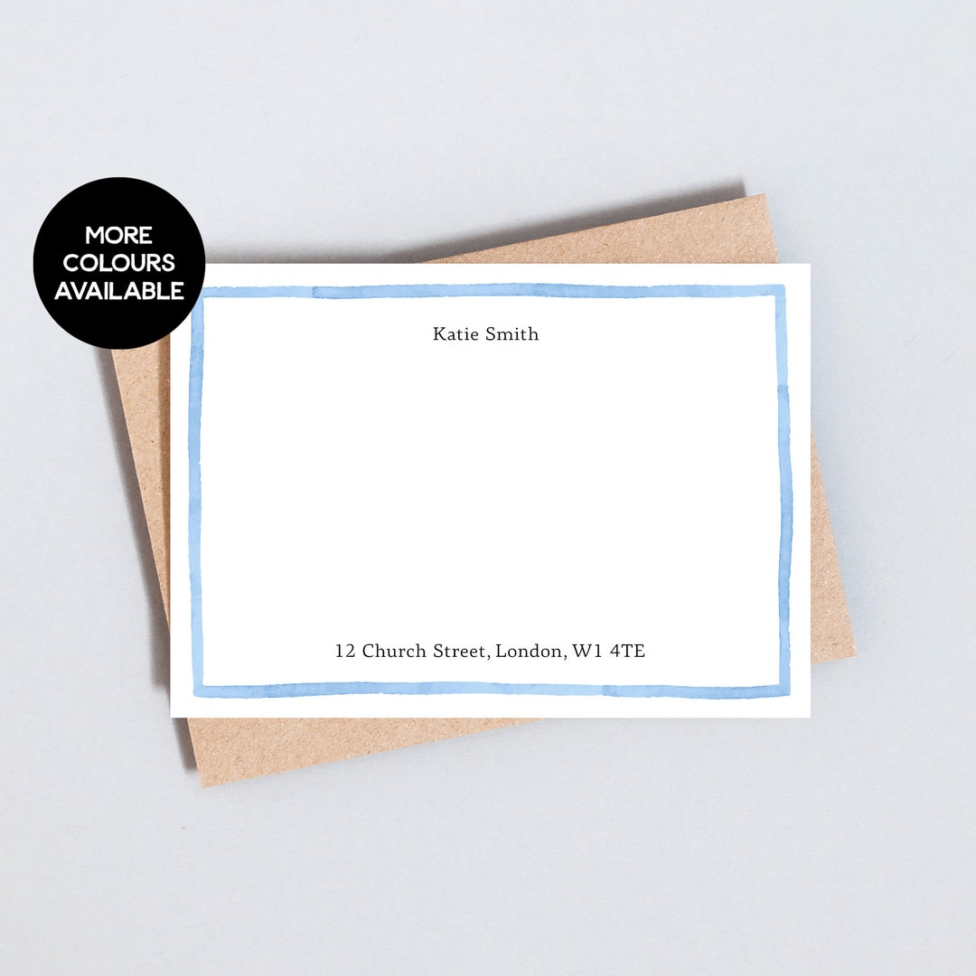 Watercolour Painted Border Personalised Stationary, Elegant Note Cards ...