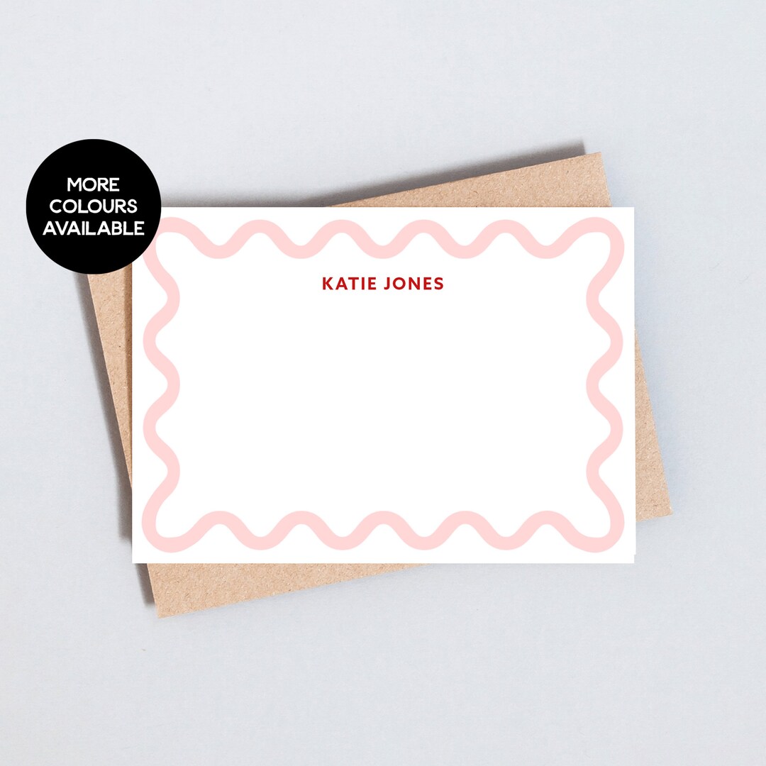 Personalised Note Cards: Wavy Border Stationery Set, A6 - Etsy