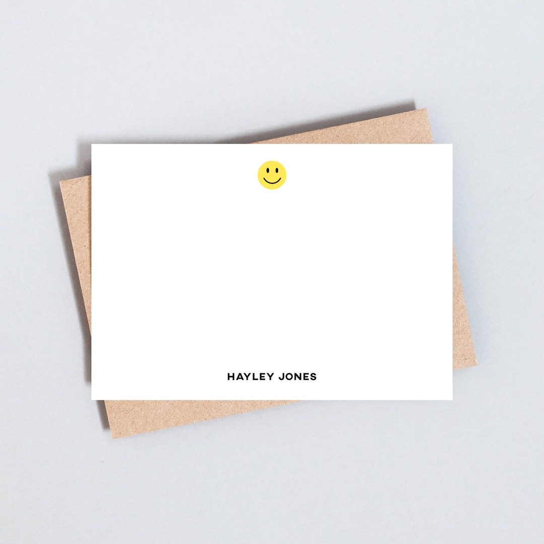 Smiley Face Personalised Stationary, Cute, Fun Note Cards With Custom ...