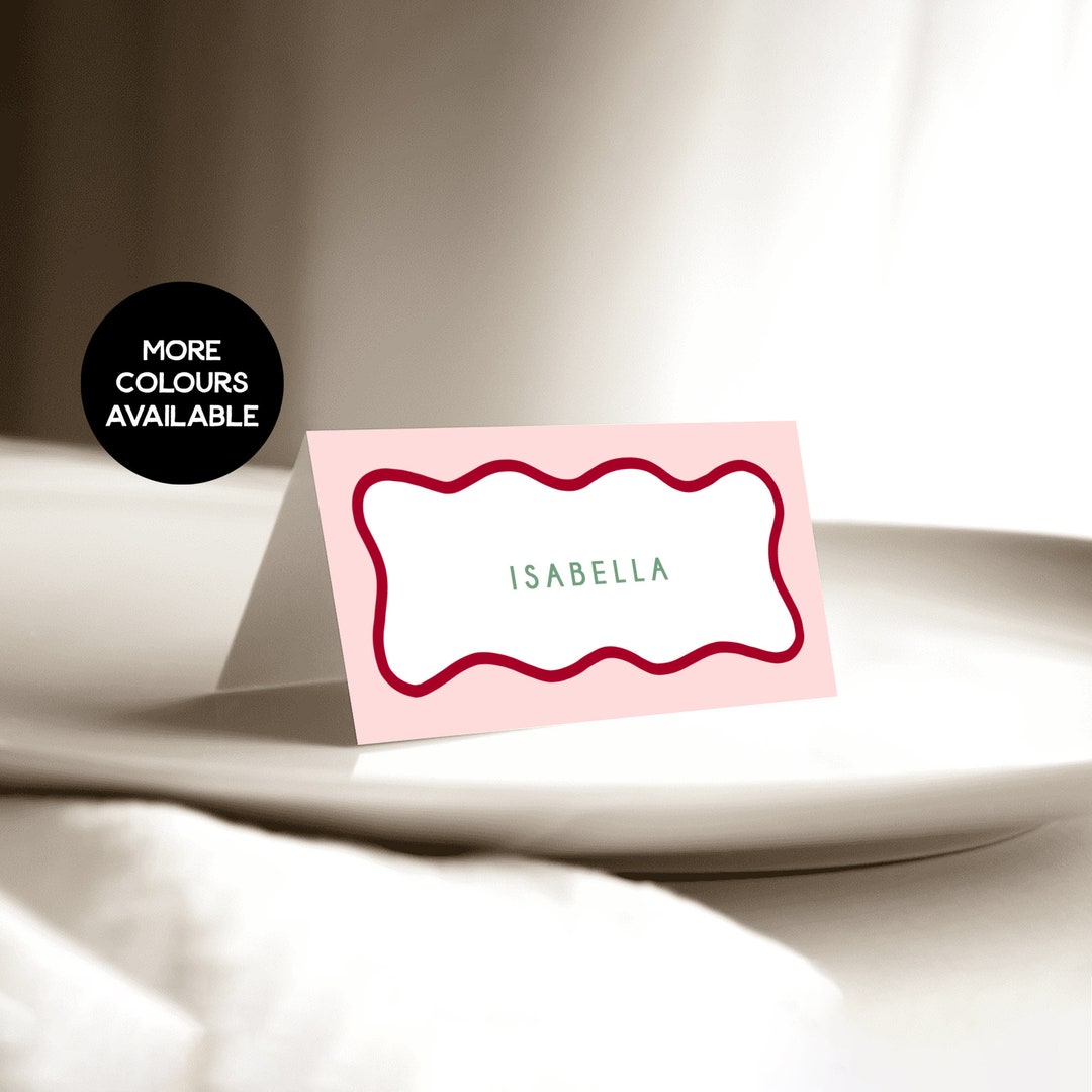 Wavy Border Wedding Place Cards: Modern Personalised Dinner Party Table ...