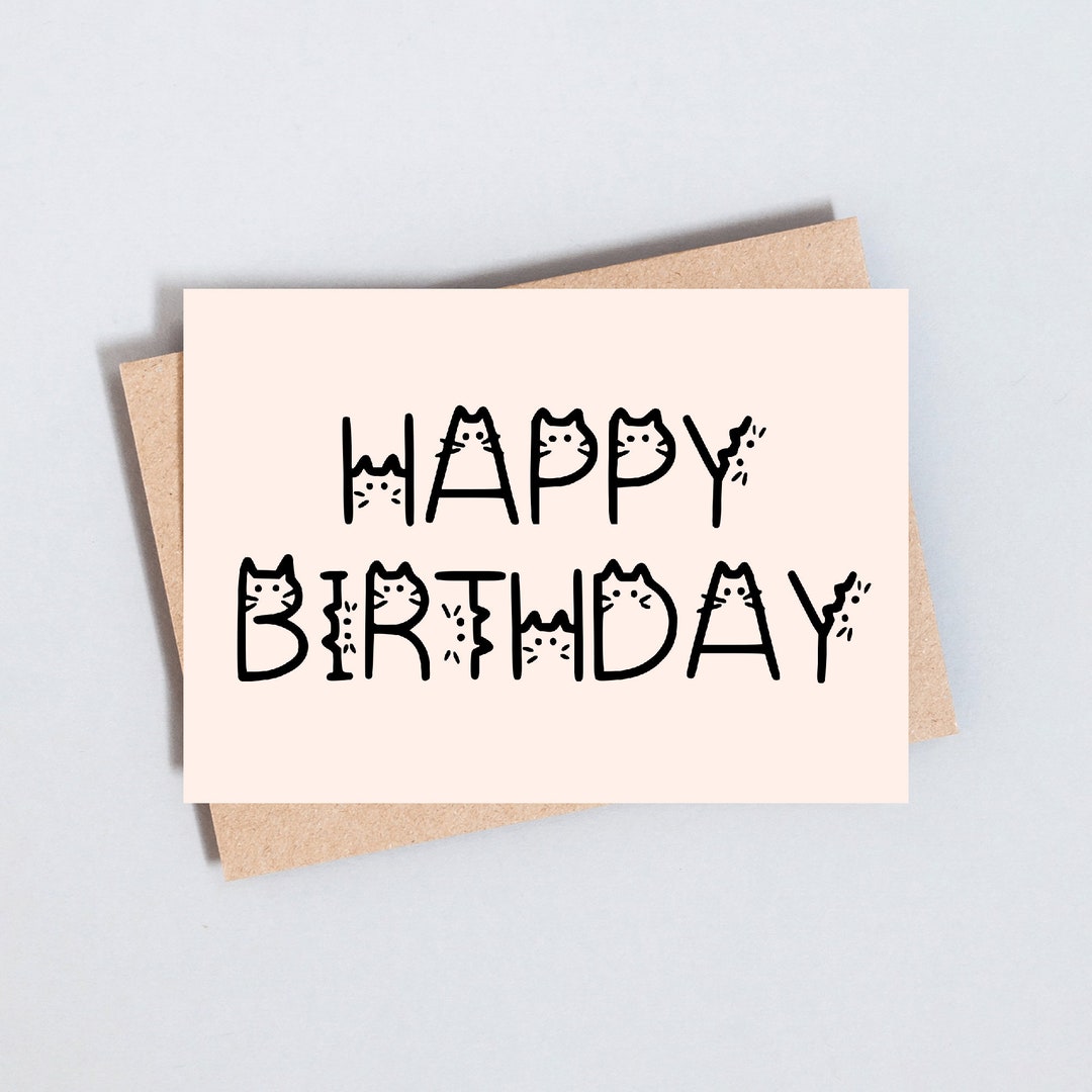 Happy Birthday Cat Letters Card Crazy Cat Mum / Dad Cat Alphabet, Funny ...