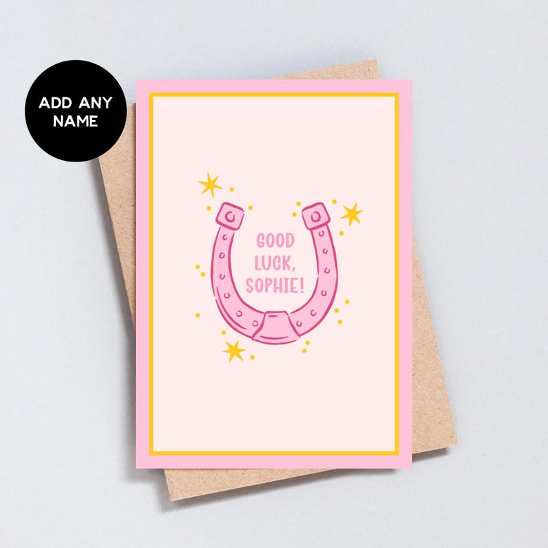 Personalized Good Luck Card: Pink Horseshoe, Add Any Name - Etsy