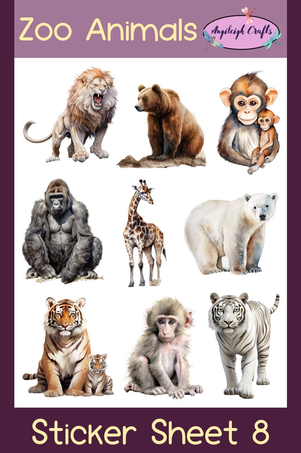 Zoo Animal Stickers That Can Be Used for Scrapbooking, Crafting, Junk ...