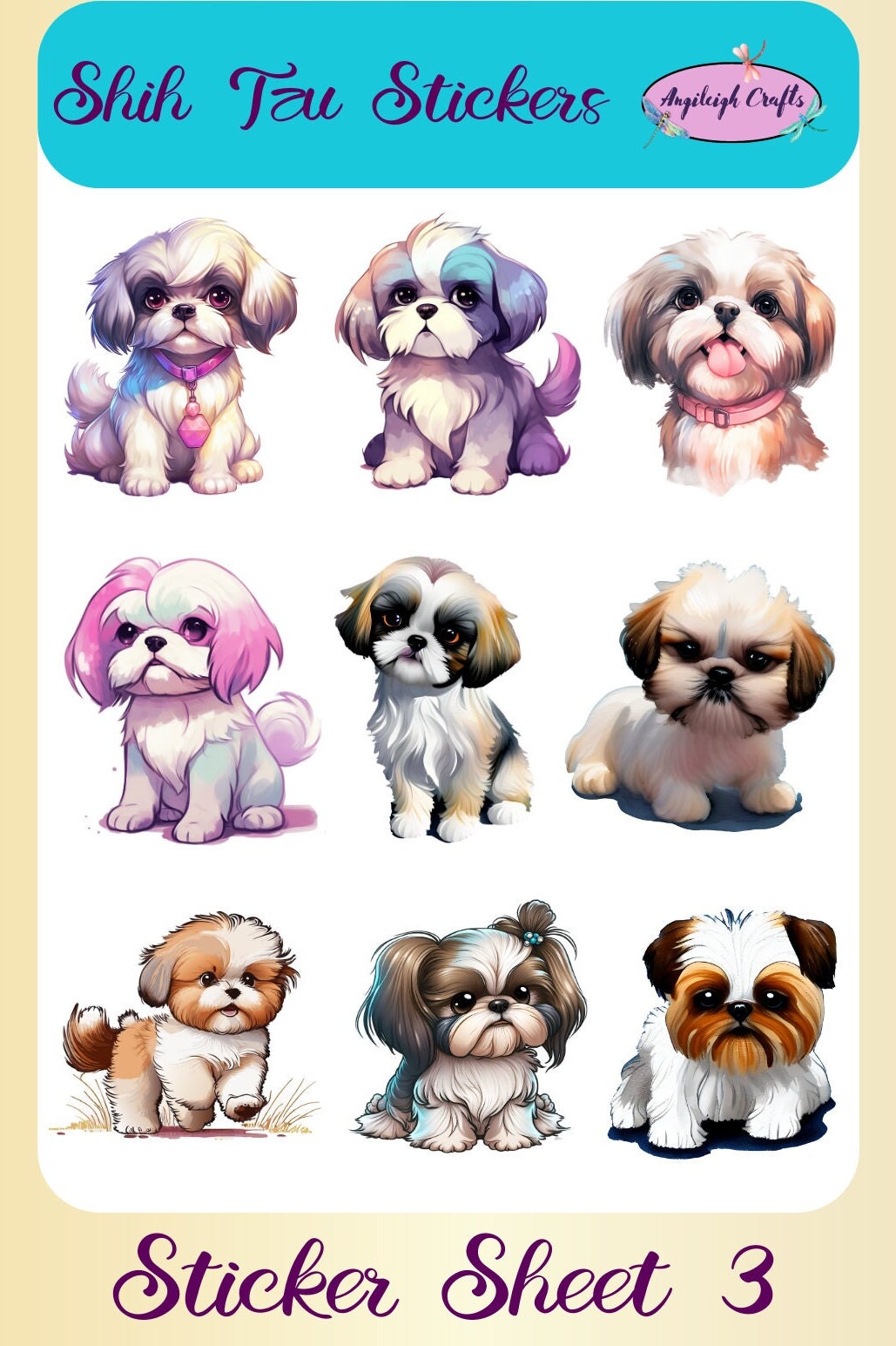 Adorable Shih Tzu Stickers That Can Be Used for Scrapbooking, Crafting ...