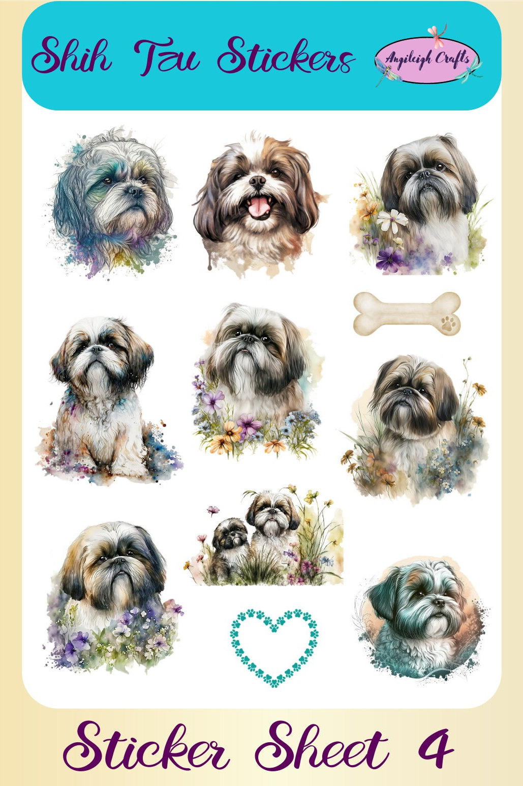 Adorable Shih Tzu Stickers That Can Be Used for Scrapbooking, Crafting ...